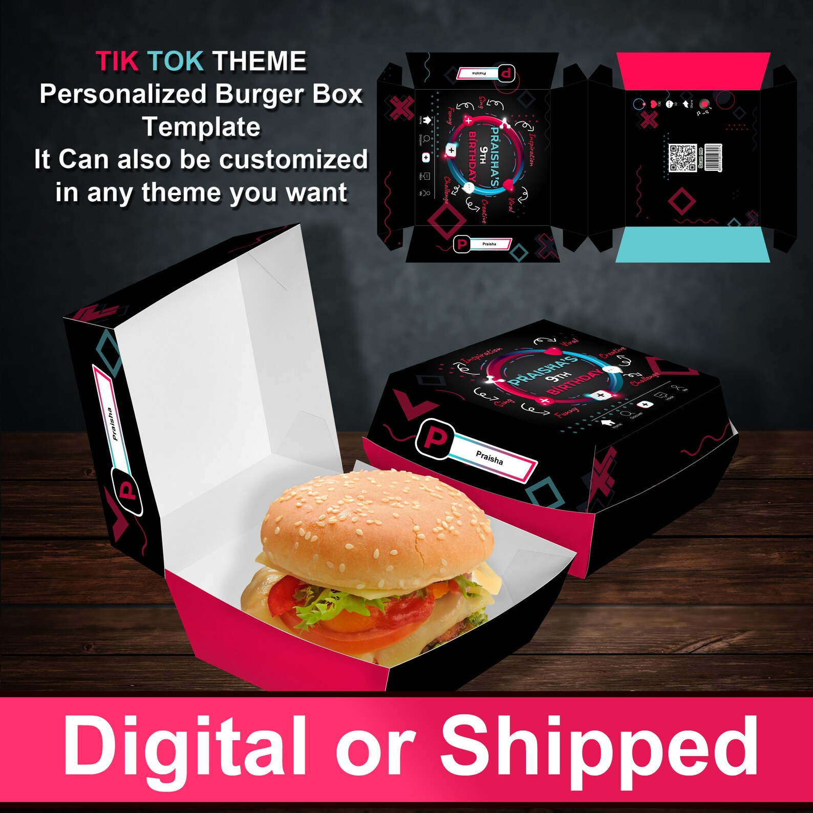 Tik tok theme burger box personalized favors birthday tik tok | Etsy
