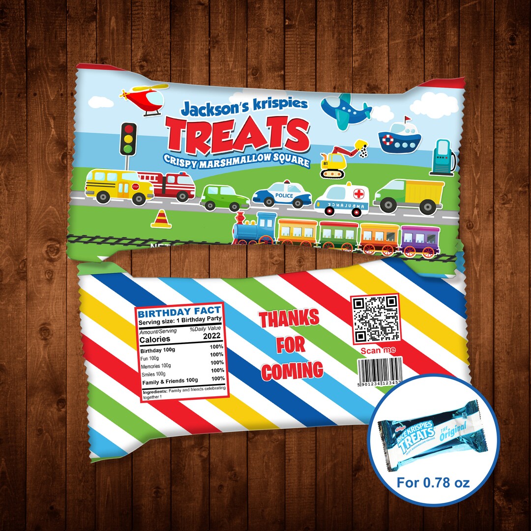 Vehicle Rice Krispies Treat Label Candy Wrapper Personalized Party ...