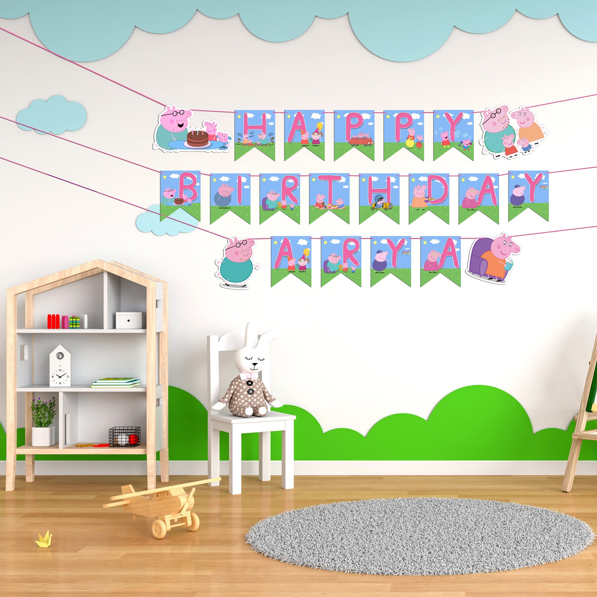 Peppa Pig banner Peppa theme decorations personalized garland | Etsy