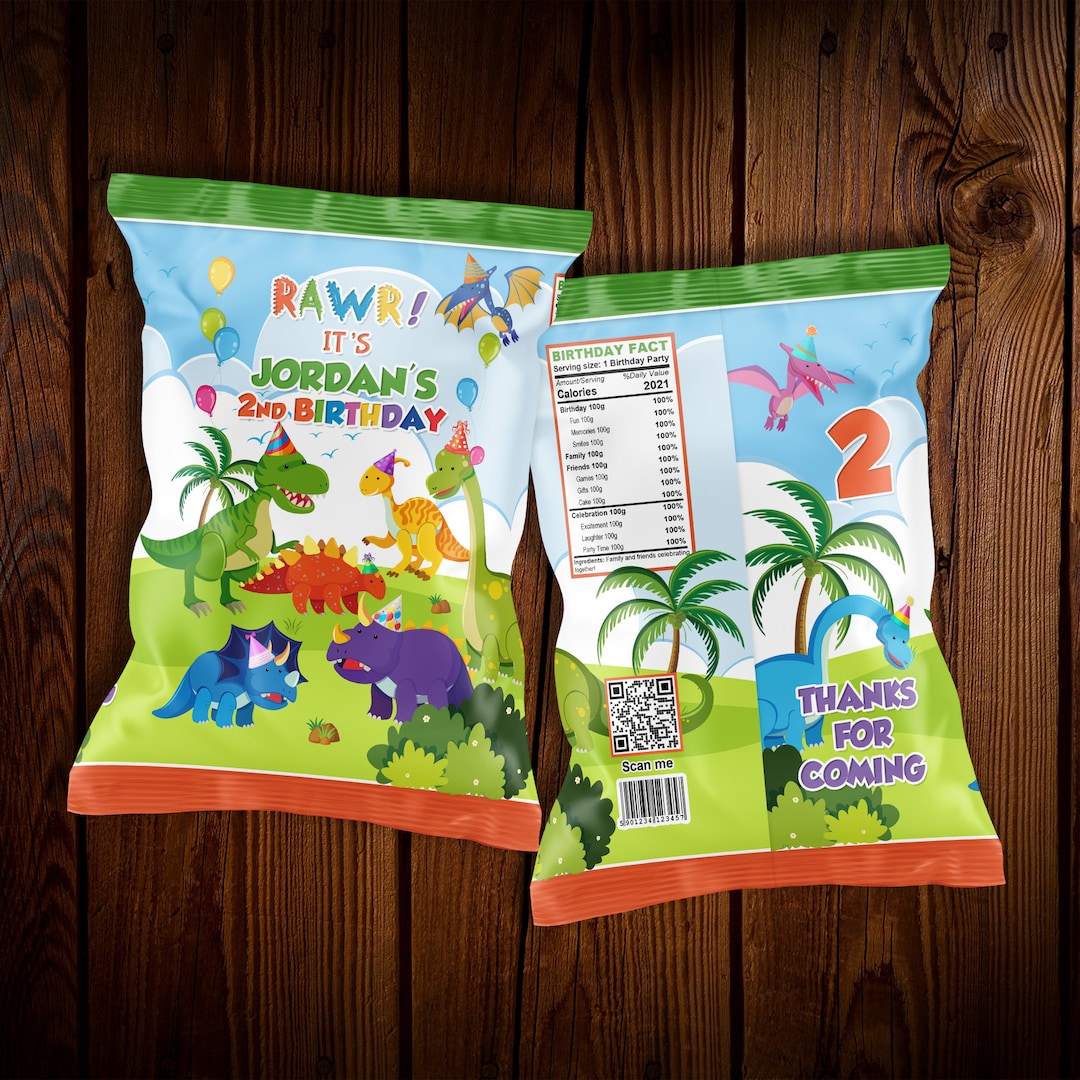 Dinosaur Chips Bag Printed and Shipped Dino Favors Dinosaur Party ...
