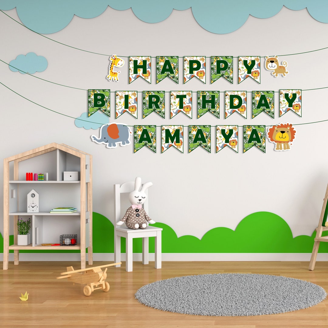 Jungle Theme Banner Animal Safari Personalized Garland Nursery Favors ...