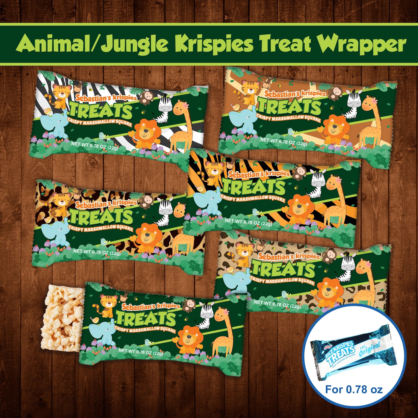Animal Theme Rice Krispies Treat Wrapper Jungle Theme Party Favors ...