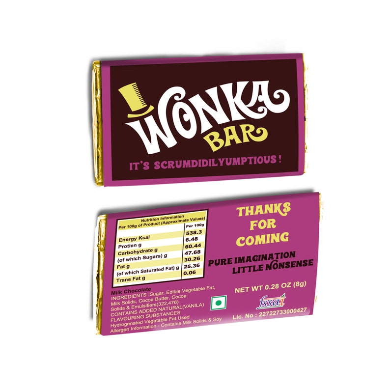 Willy Wonka Mini Chocolate Bars, Personalized Party Favors - Etsy