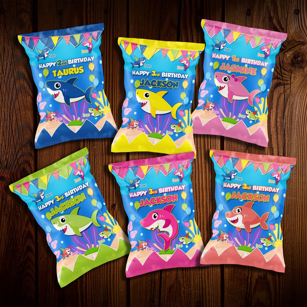 Shark Baby Chip Bag, Pink Birthday Party Favor (digital Download) - Etsy