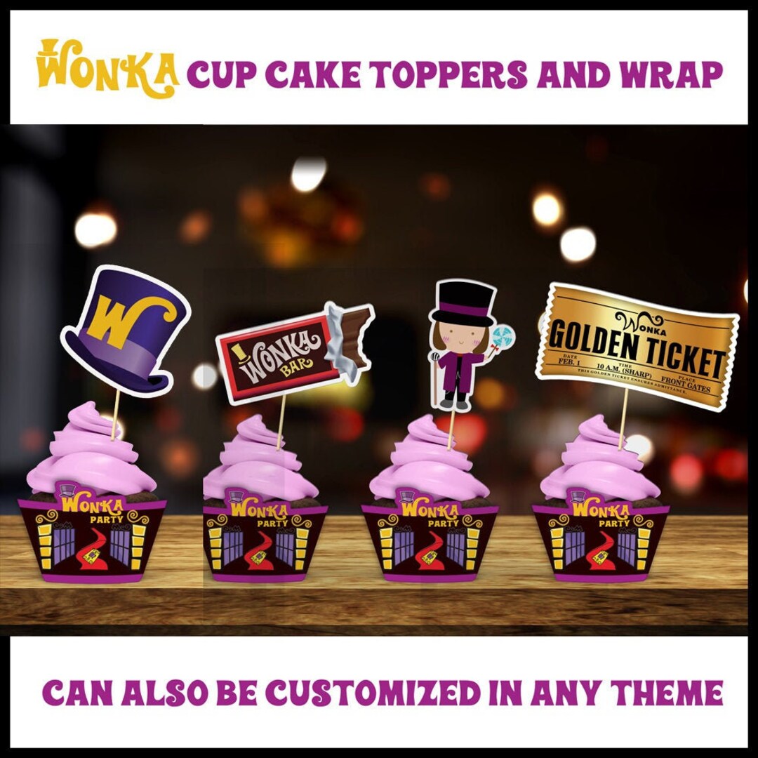 Charlie Toppers Chocolate Factory Theme Cupcake Toppers Wrappers ...