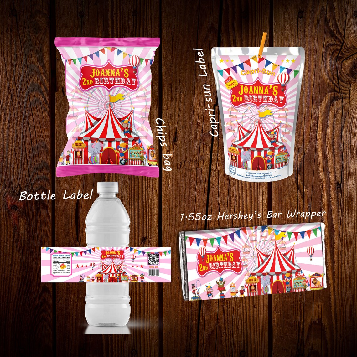 Carnival Theme Birthday Favor Set Bundle Bottle Wrapper - Etsy