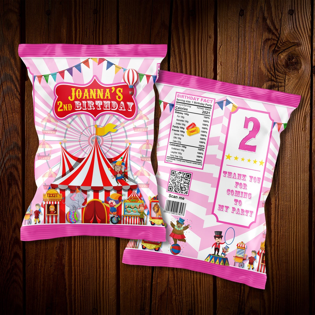 Personalized Circus Chip Bags, Carnival Birthday Party Favors (digital ...