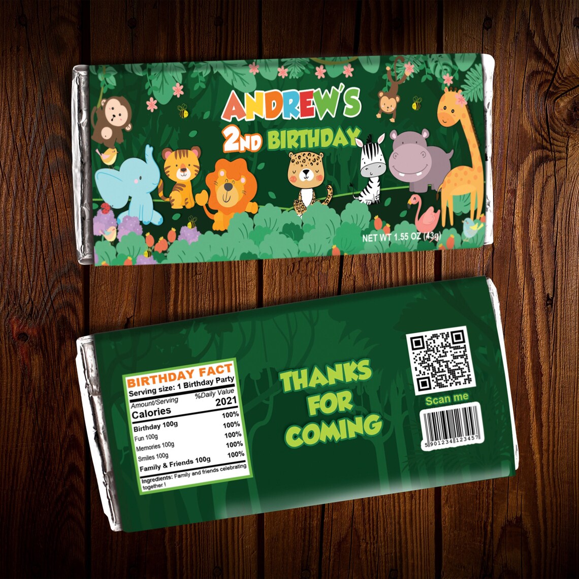 Animal Theme Candy Wrapper 1.55 Oz Chocolate Bar Wrapper - Etsy