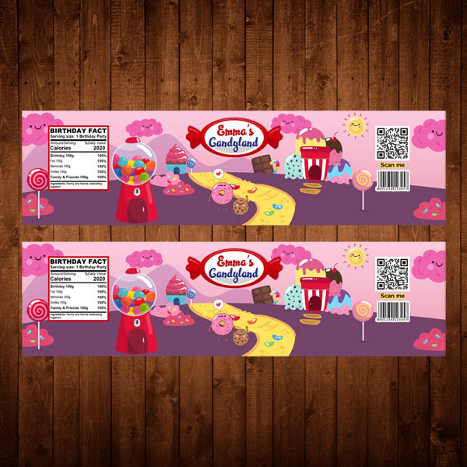 Candyland Theme Water Bottle Label Personalized Wrapper Labels | Etsy