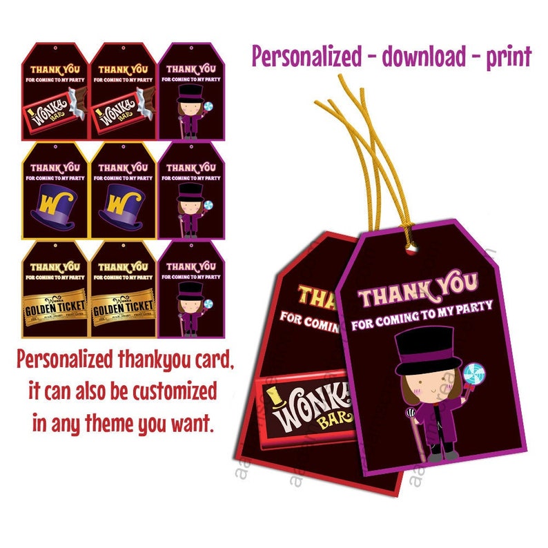 Wonka Theme Thank You Gift Tags, Party Favors (printable Download) - Etsy