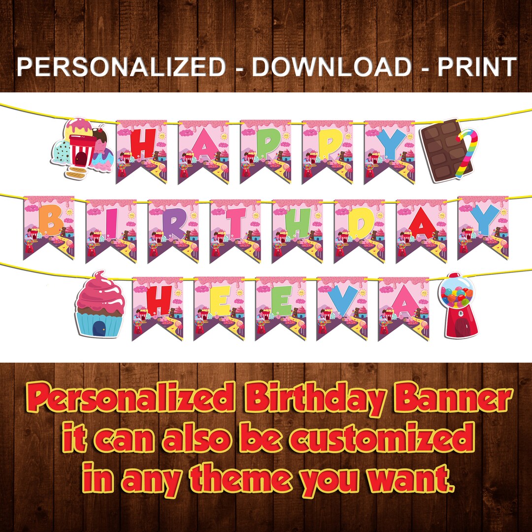 Candyland Banner Candy Land Theme Flag Banner Personalized Girl Candy ...