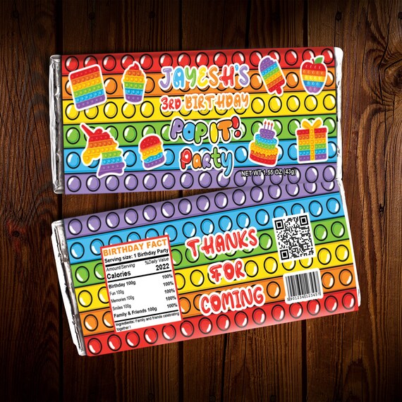 Pop It Theme 1.55 Oz Bar Chocolate Wrapper Popit Candy Bar - Etsy