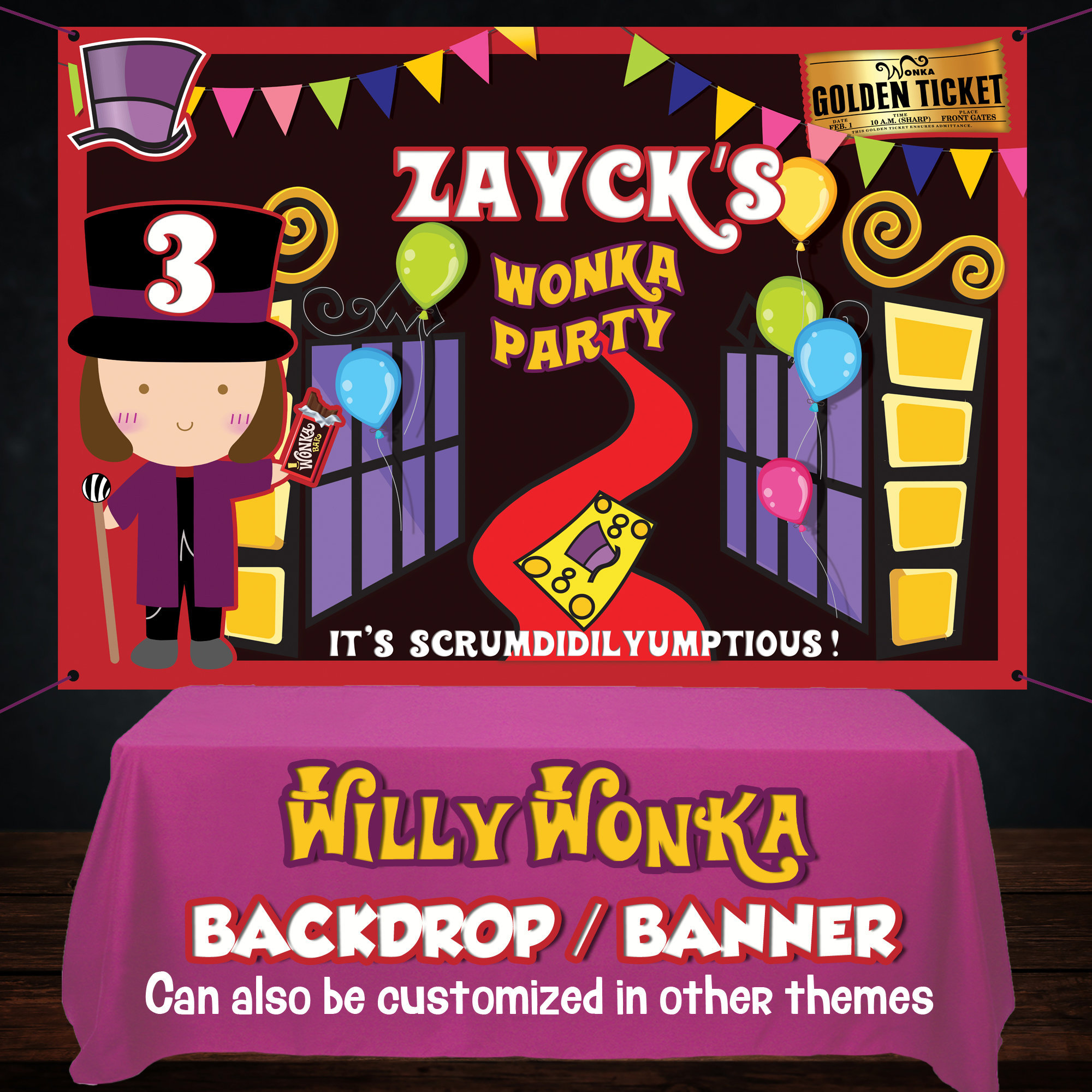Willy wonka theme printed backdrop wonka birthday backdrop | Etsy
