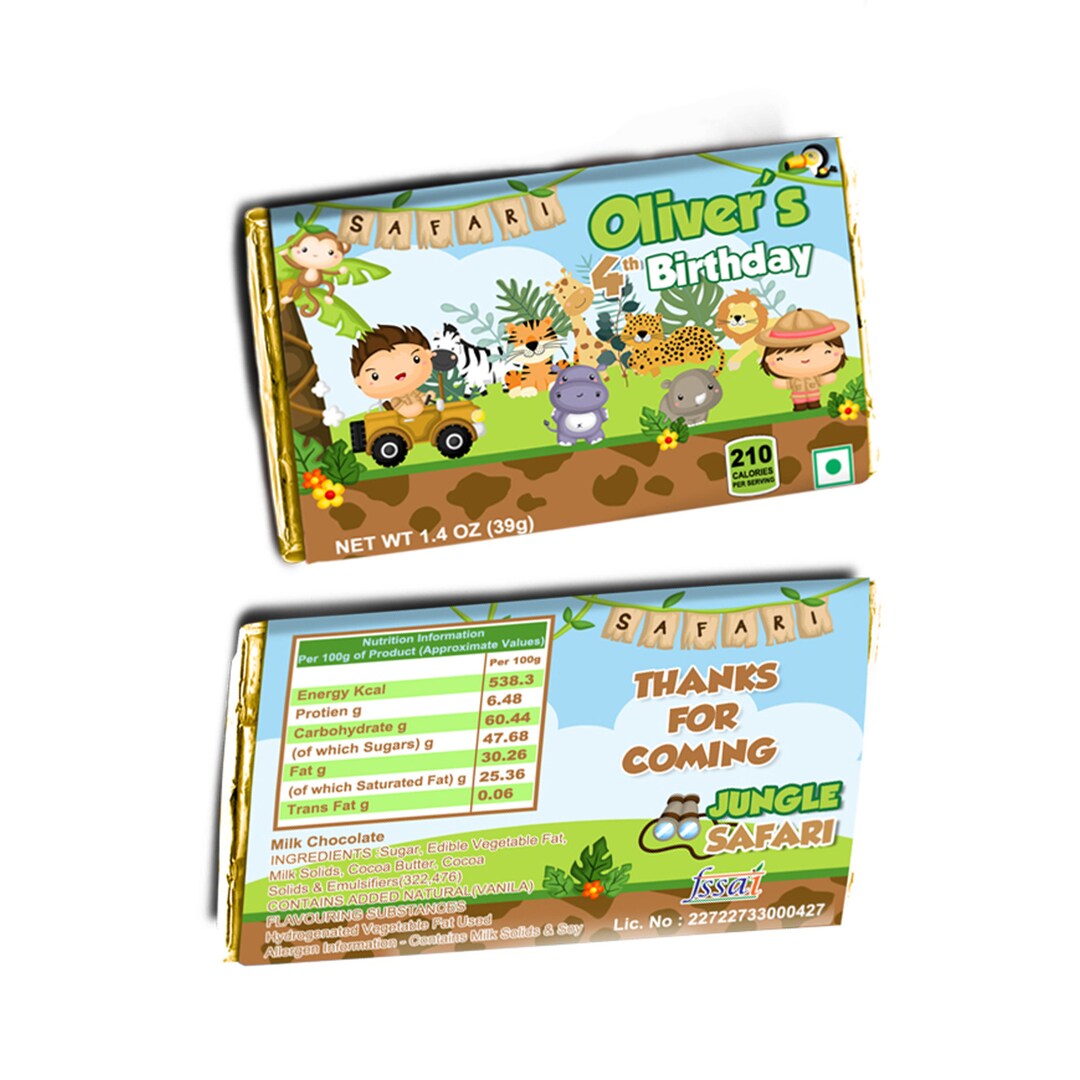 Jungle Safari Theme Homemade Candy Bars Animal Chocolate Bar Cute ...