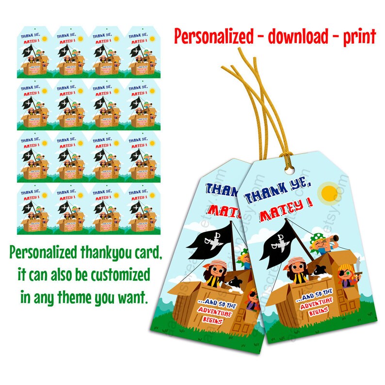 Pirate Theme Birthday Gift Tags Girls Thank You Tag Cards | Etsy