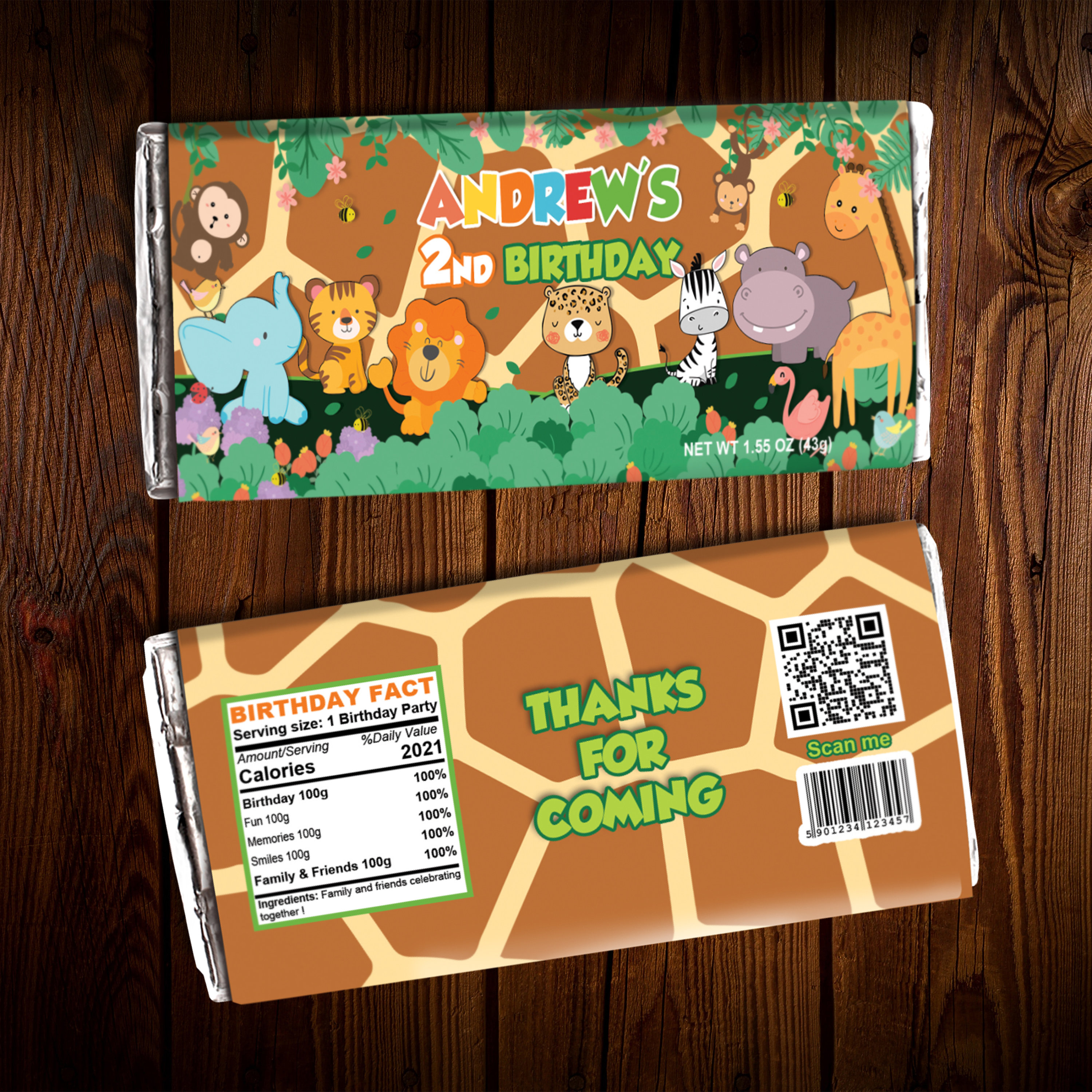 Animal Theme Candy Wrapper 1.55 Oz Chocolate Bar Wrapper - Etsy