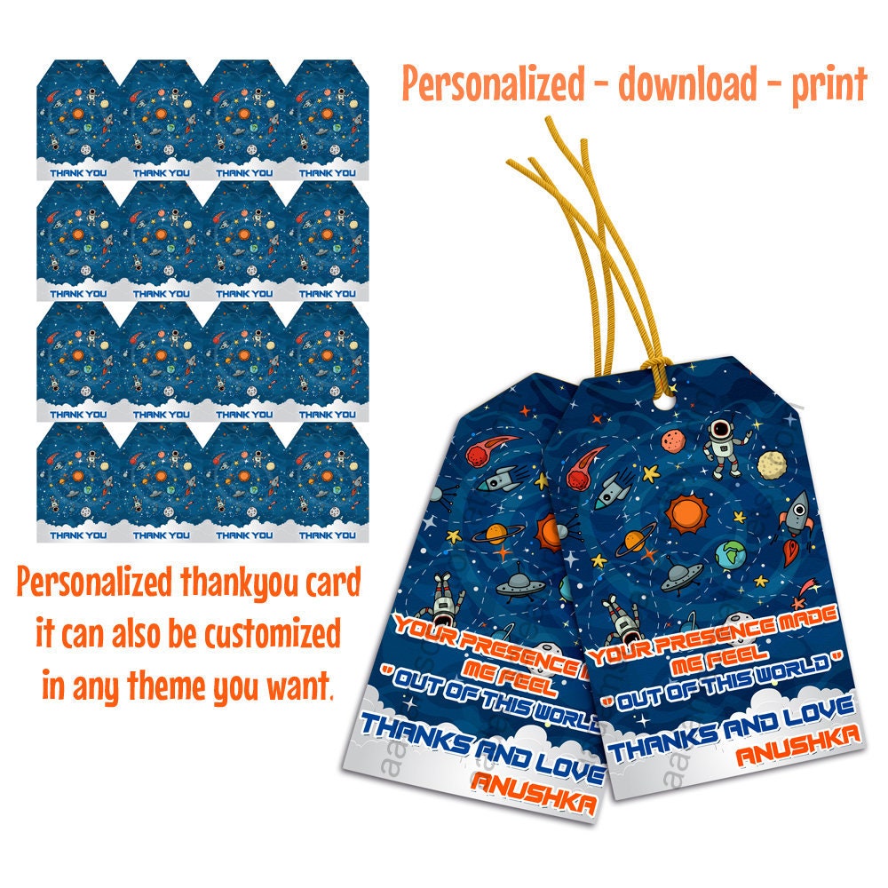 Space theme birthday thank you tags gift cards Printables | Etsy