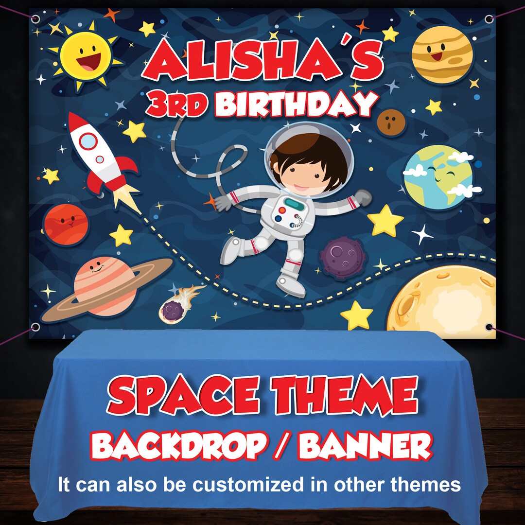 Space Birthday Backdrop: Astronaut Theme, Custom Banner (printed or ...