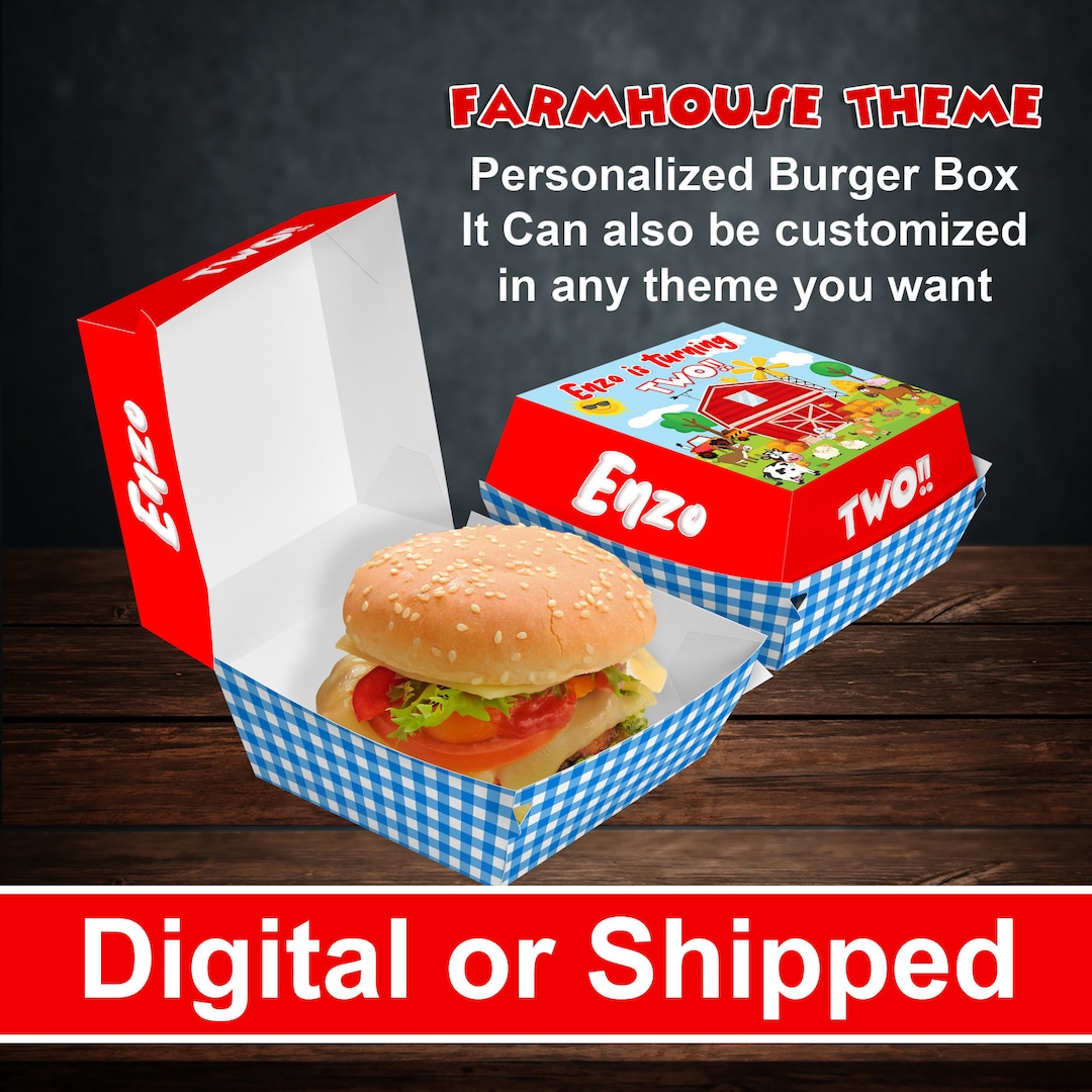 Farmhouse Theme Burger Box Personalized Favors Birthday Farmhouse ...