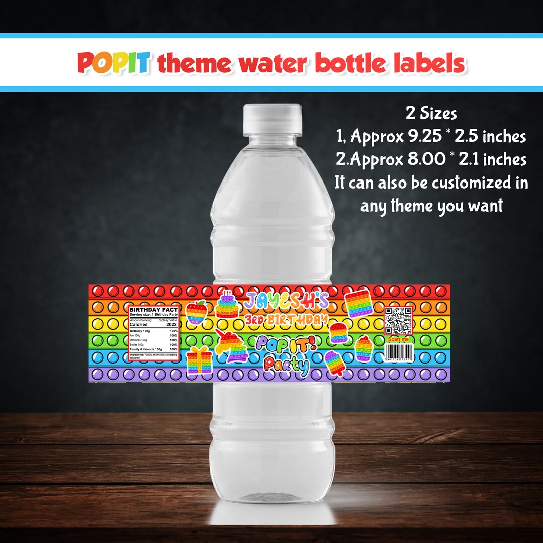 Pop It Theme Water Bottle Label Wrapper Boys Pop It Game Personalized ...