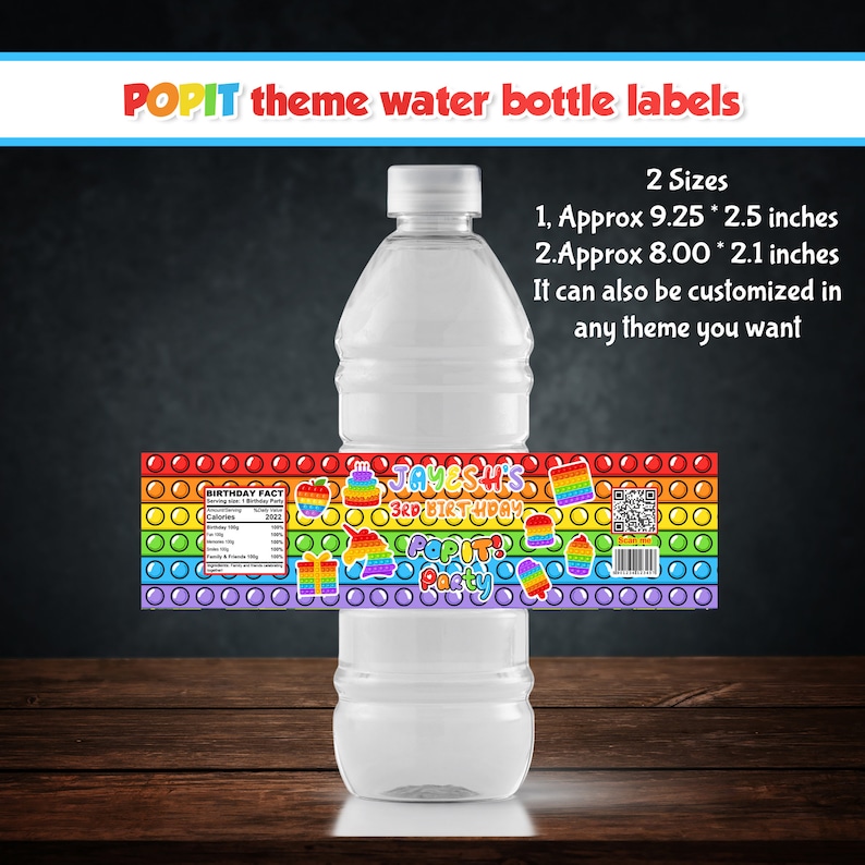 Pop It Theme Water Bottle Label Wrapper Boys Pop It Game - Etsy