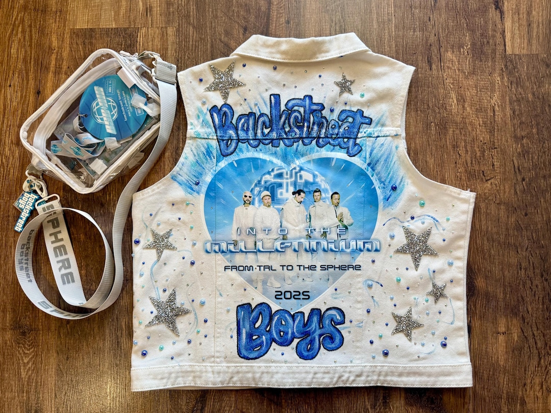 Custom BSB Millennium 2026 Tour Denim Vest – Rhinestones, Glitter Stars ...