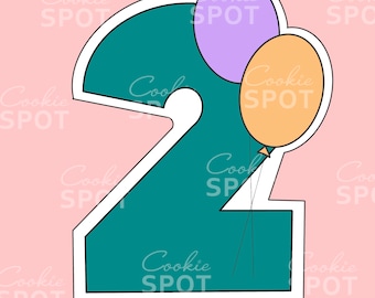 Number 2 With Balloons Cookie Cutter - Etsy