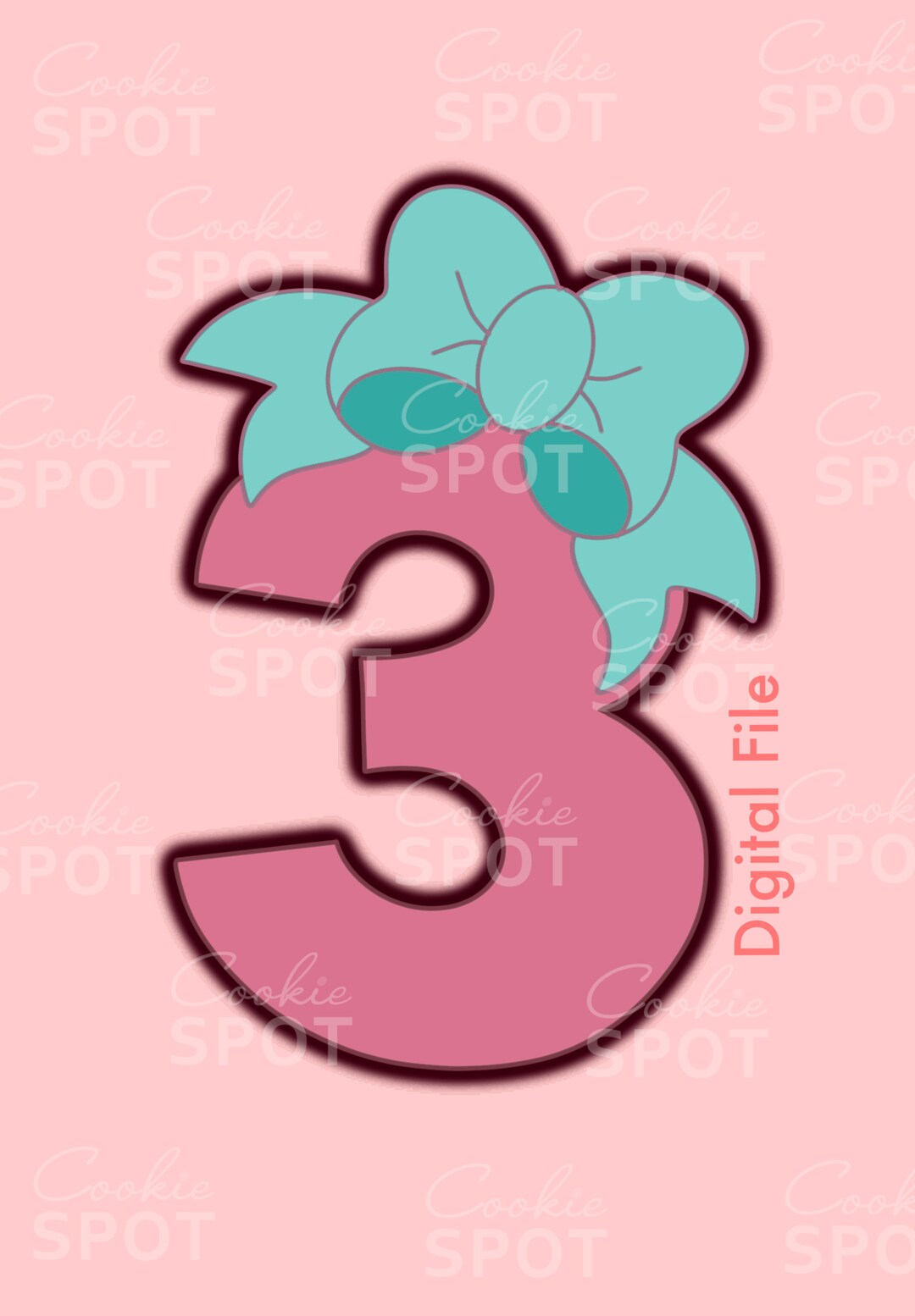 DIGITAL - Number 3 With a Bow Cookie Cutter STL File Instant Download 4 ...
