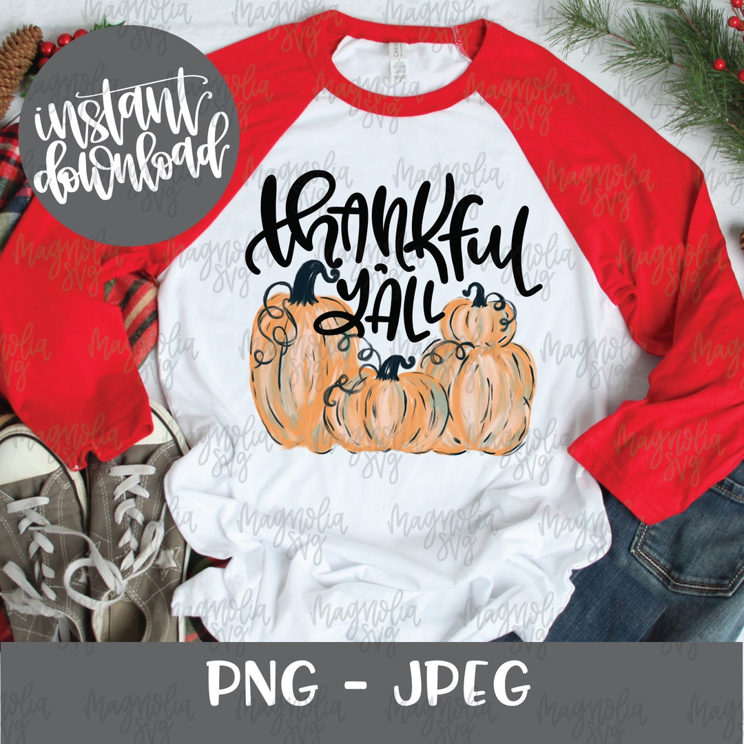 Thankful Y'all Fall Watercolor Pumpkin Graphic File for Sublimation ...