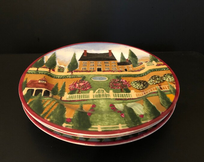 Vintage Country Village Plates Made in Indonesia, Set of Three Block ...