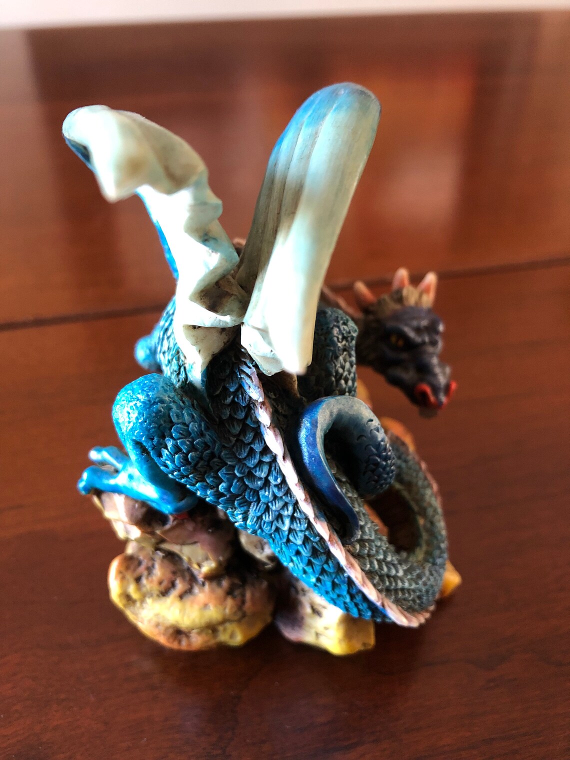 1998 WUI Resin Dragon Figurine Sitting on Rocks Blue Winged - Etsy
