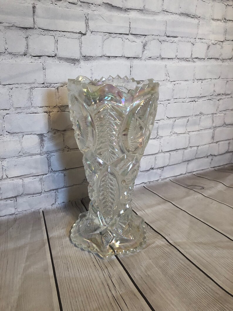 Vintage L.E. Smith Whirling Star Clear Carnival Glass Vase - Etsy Vintage L.E. Smith Whirling Star Clear Carnival Glass Vase - Etsy