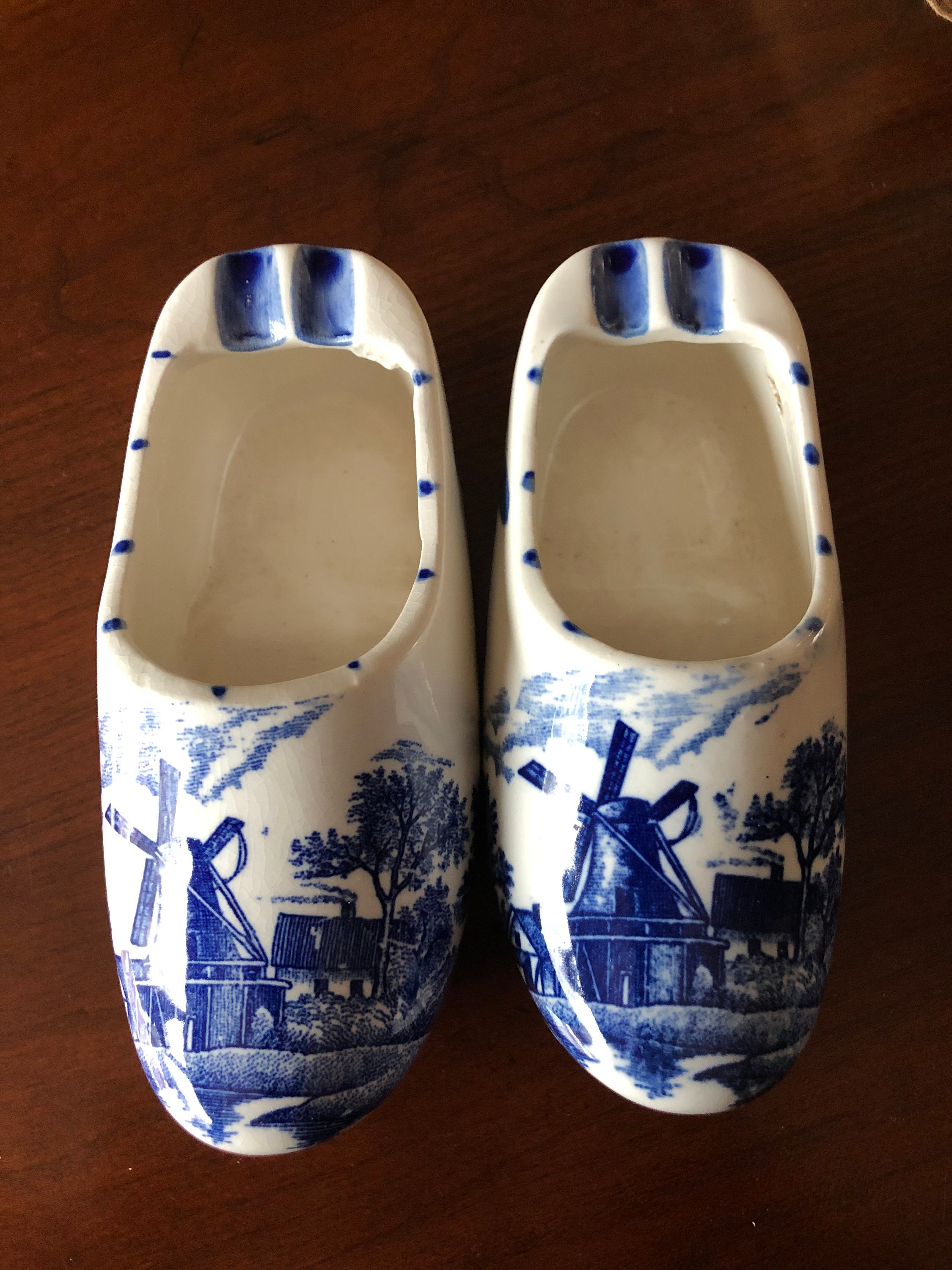 Vintage Blue And White Hand-Painted Delft Holland Clogs | Etsy