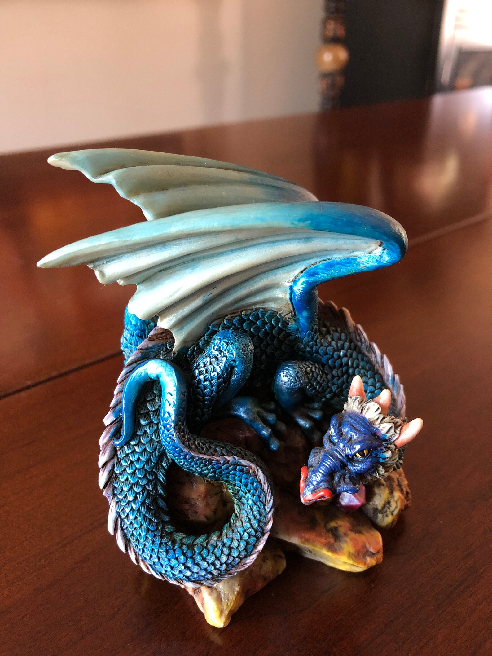 1998 WUI Resin Dragon Figurine Sitting on Rocks Blue Winged - Etsy