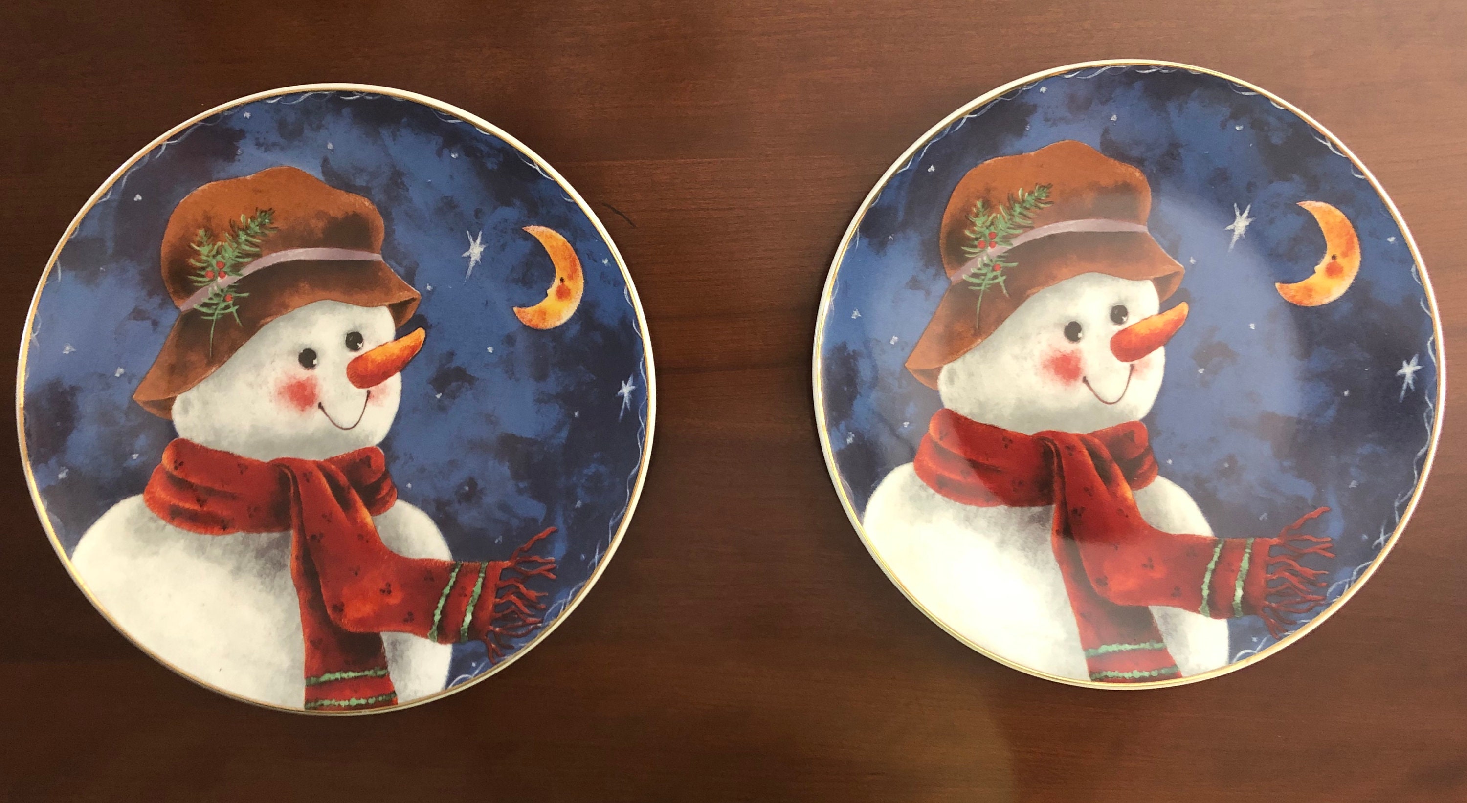 2 Vintage Eliane Thompson Platter Snowman Platter Cookie | Etsy