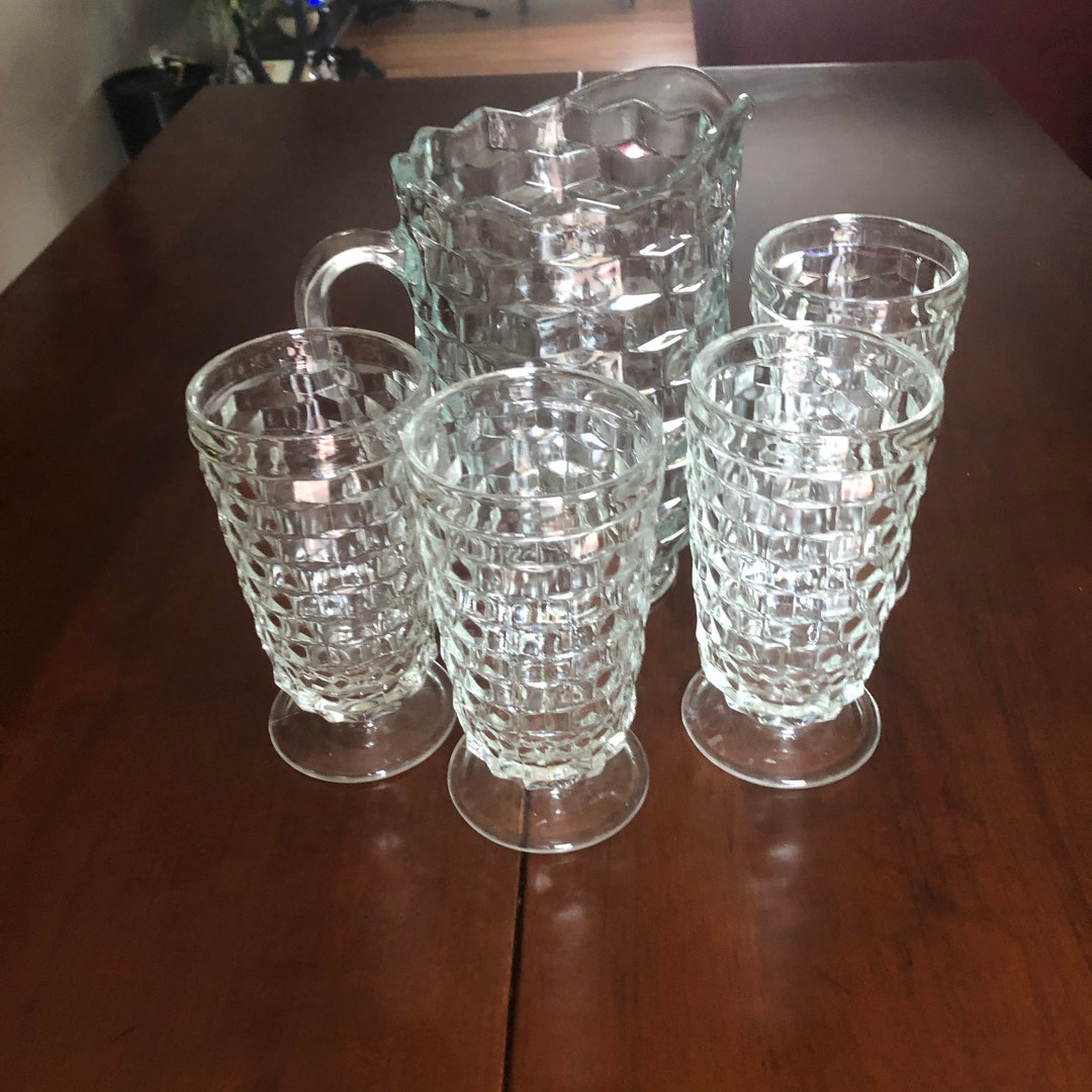 Beautiful Vintage Clear Glass Pitcher With Four Glasses, Pitcher Set ...
