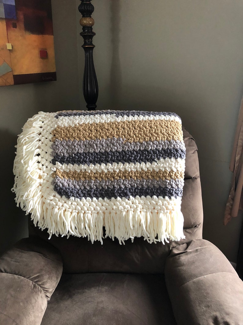 Crochet Handmade Brown Gray and White Throw/afghan Lap Throw - Etsy