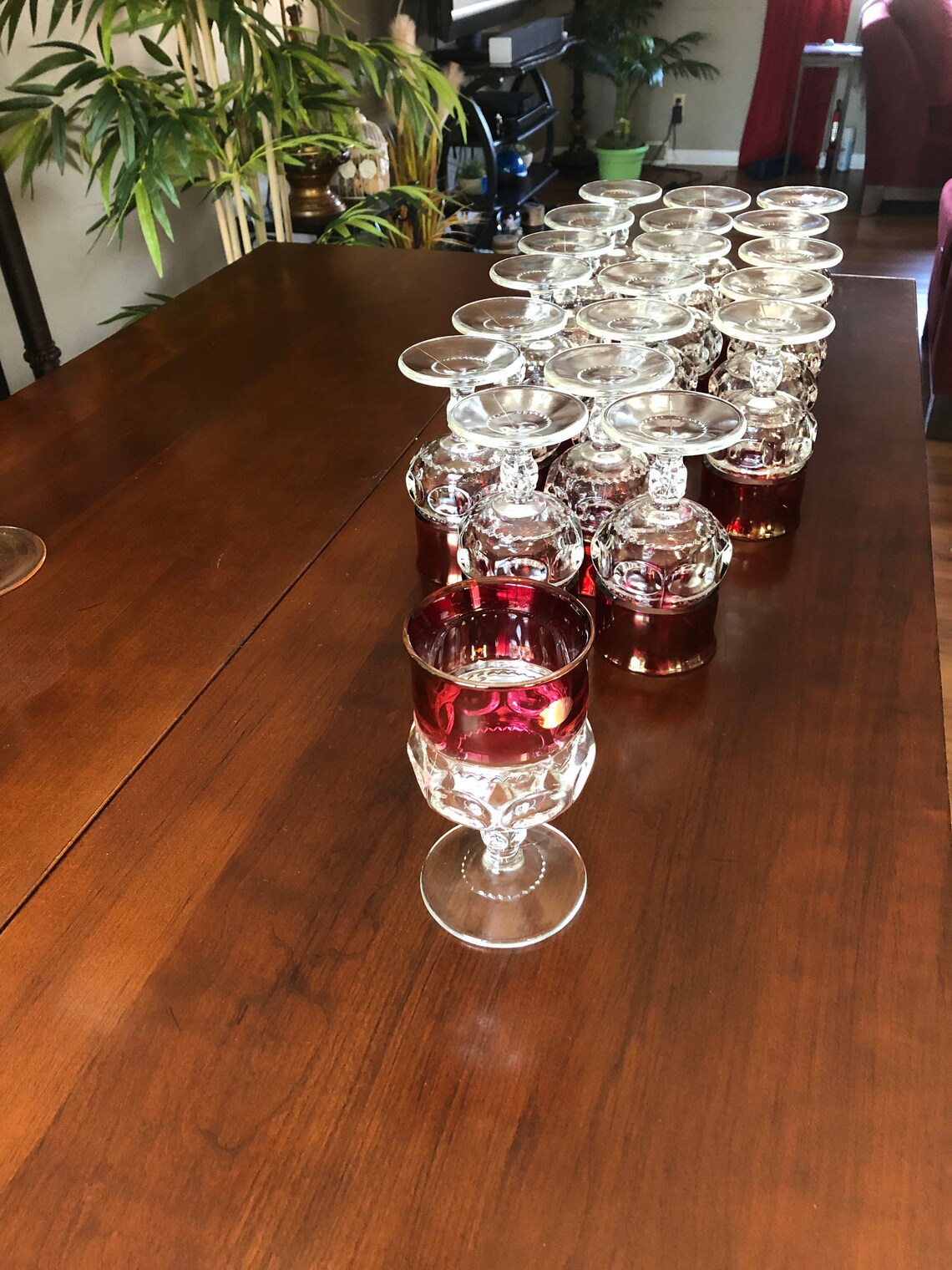 Vintage Ruby Red Kings Crown Thumbprint Goblets, Colony Glass, Set of ...