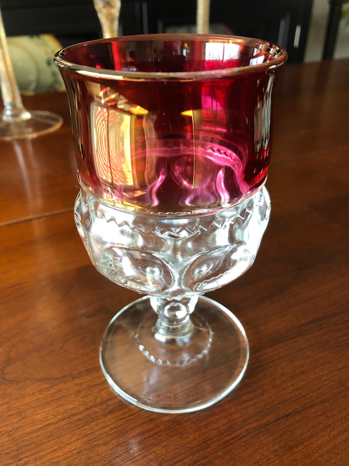 Vintage Ruby Red Kings Crown Thumbprint Goblets, Colony Glass, Set of ...