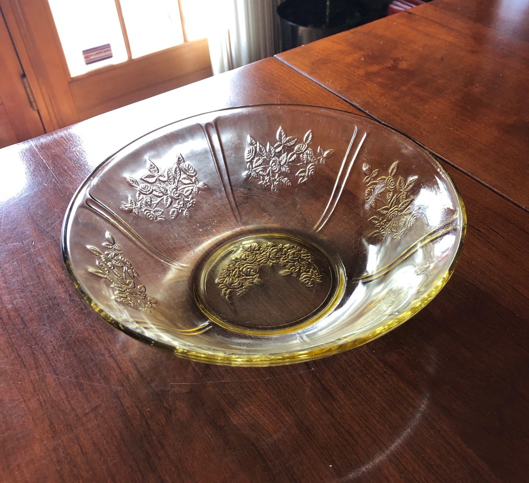 Vintage Amber Depression Glass, Amber Rose Design Bowl, Made Around the ...