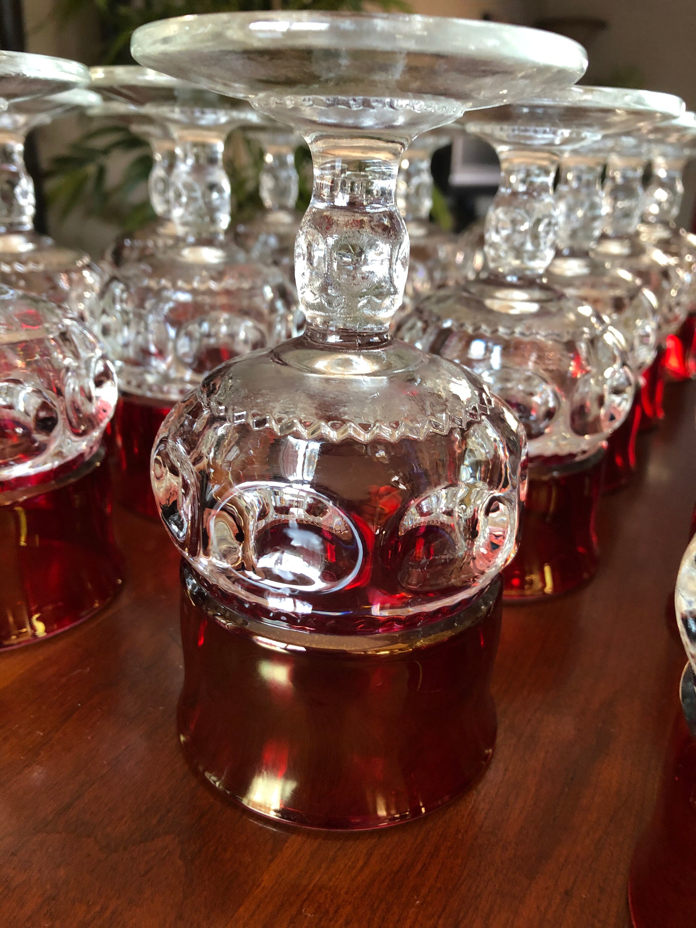 Vintage Ruby Red Kings Crown Thumbprint Goblets, Colony Glass, Set of ...