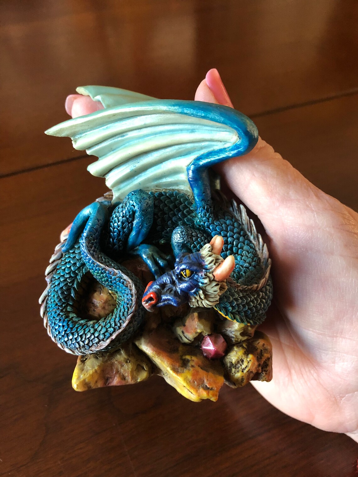 1998 WUI Resin Dragon Figurine Sitting on Rocks Blue Winged - Etsy