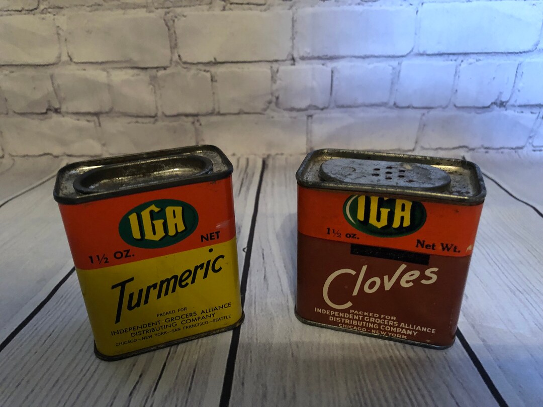 Two 2 Vintage IGA Spice Containers, IGA Cloves Container, Turmeric ...