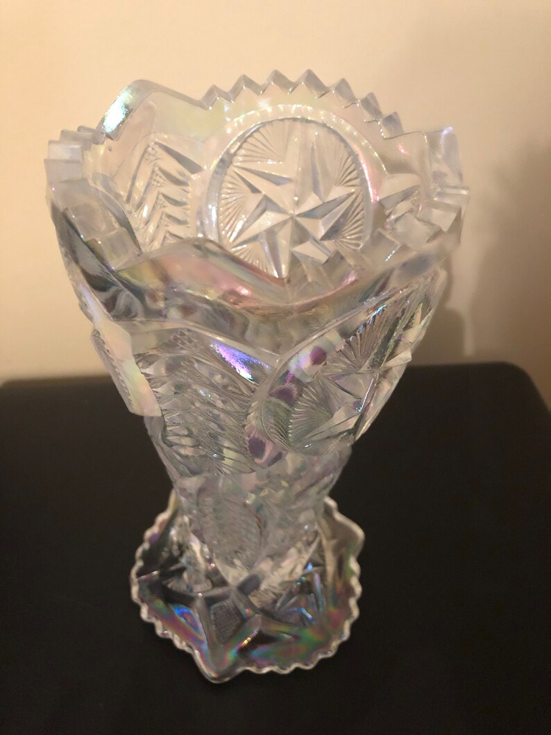 Vintage L.E. Smith Whirling Star Clear Carnival Glass Vase - Etsy Vintage L.E. Smith Whirling Star Clear Carnival Glass Vase - Etsy