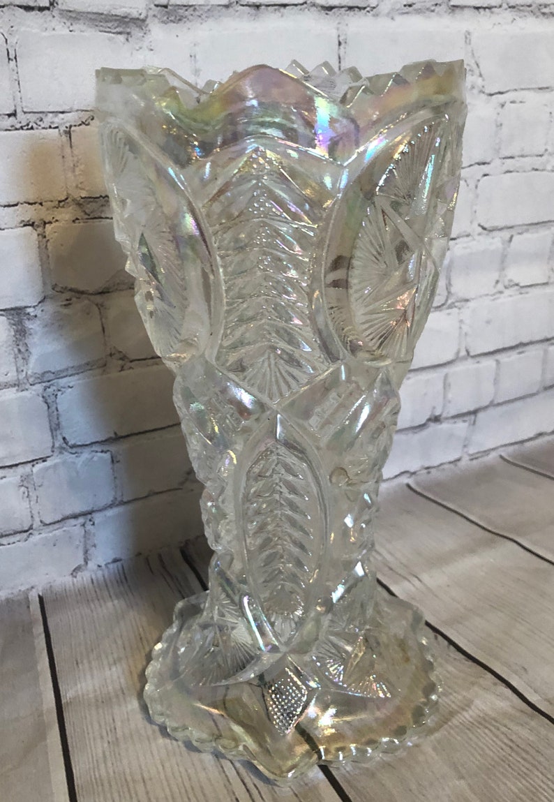 Vintage L.E. Smith Whirling Star Clear Carnival Glass Vase - Etsy Vintage L.E. Smith Whirling Star Clear Carnival Glass Vase - Etsy