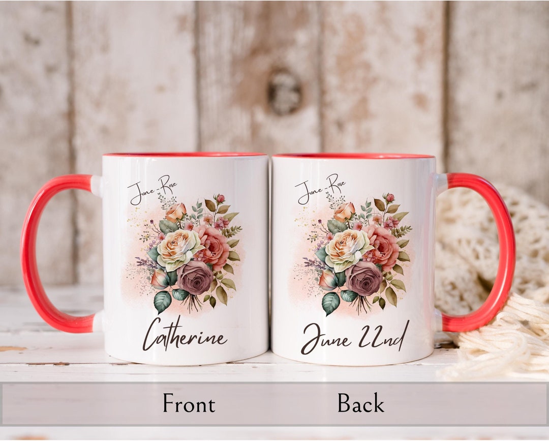 Personalised August Birth Flower Mug, September October Birthday Gift ...