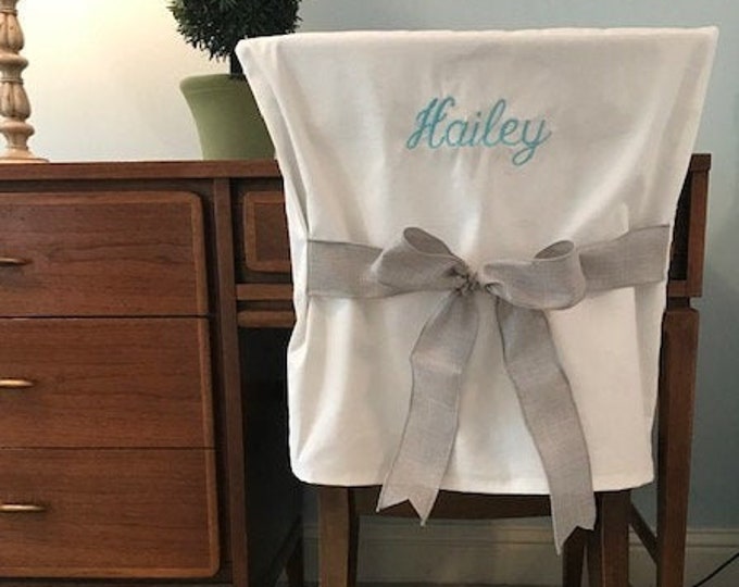 Desk Chair Covers/white Monogrammed Chair Back Cover / Personalized ...