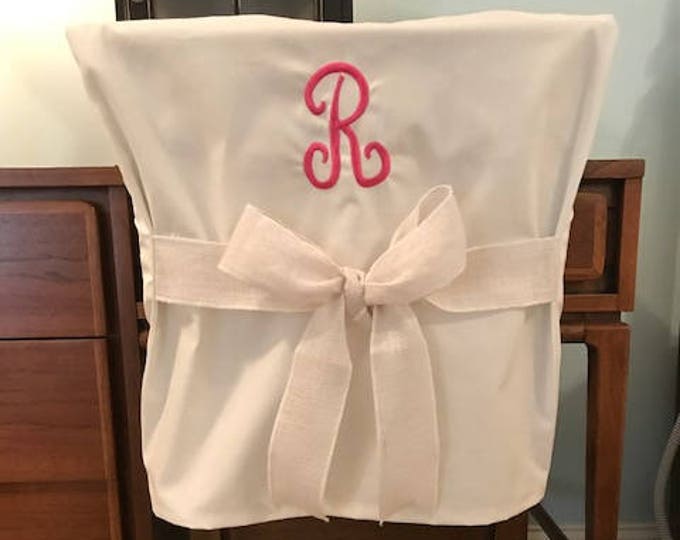 Desk Chair Covers/white Monogrammed Single Initial Chair Back Cover ...