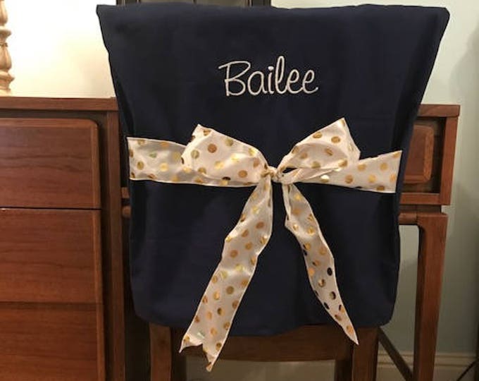 Navy Monogrammed Dorm Chair Back Cover / Personalized Chair Cover ...