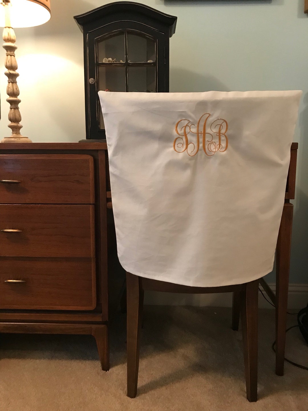 Monogrammed Chair Back Cover, Personalized Twill Cotton Slipcover - Etsy